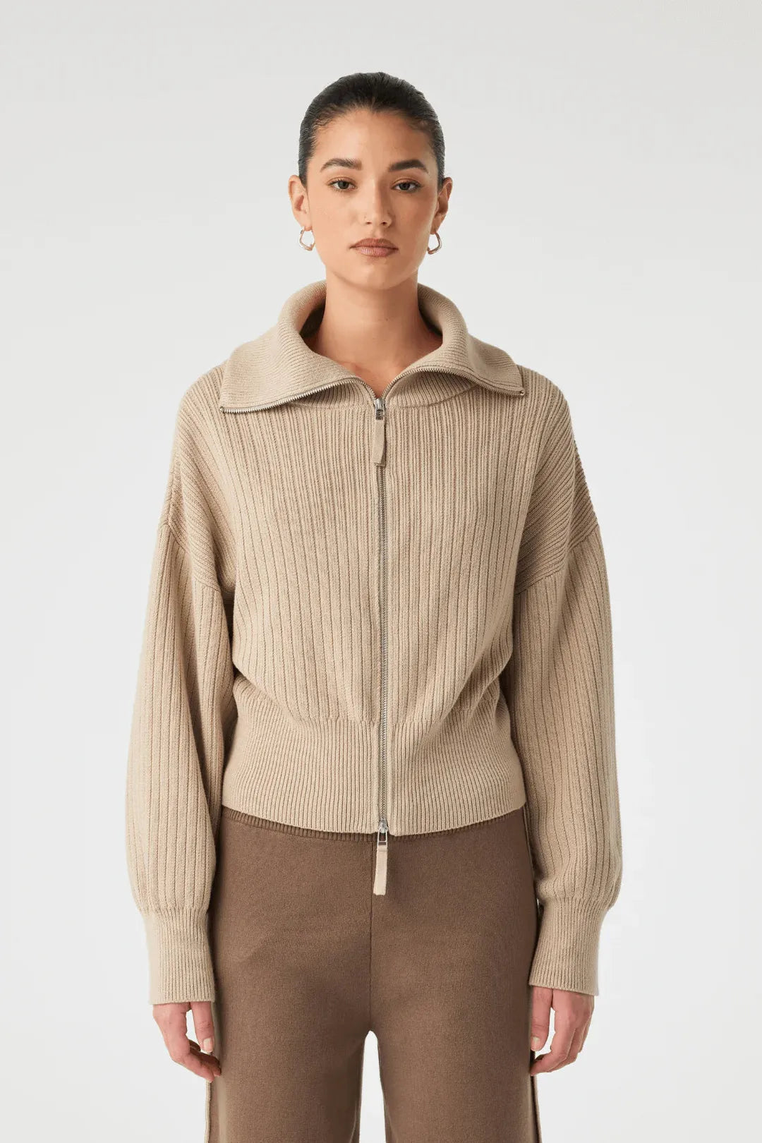Quincy zip sweater, taupe